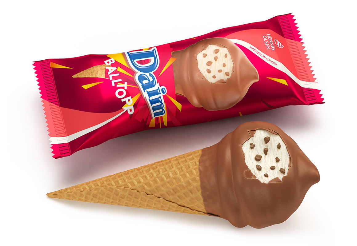 Daim Balltop kjeksis med kuler av Daim- Hennig-Olsen Is