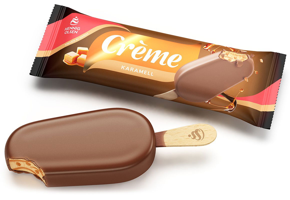 Crème Premium Karamell - pinneis med karamell - Hennig-Olsen Is