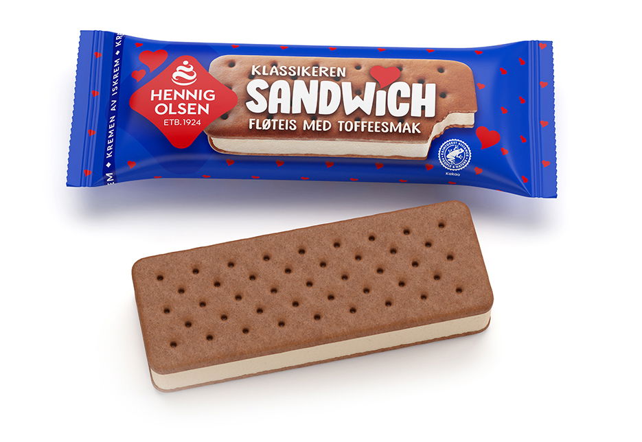 Sandwich-is med toffee-smak og sjokoladekjeks - Hennig-Olsen Is