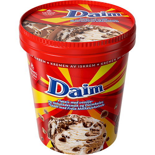 Daim Iskake laget av fløteis med daimkuler - Hennig-Olsen Is